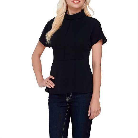 G.I.L.I. | Tops | Little Black Shirt Roll Collar Blouse Side Zip Seam ...